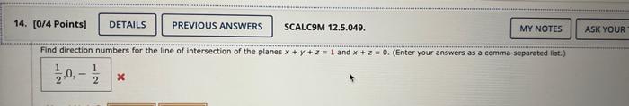 Solved Find direction numbers for the line of intersection | Chegg.com