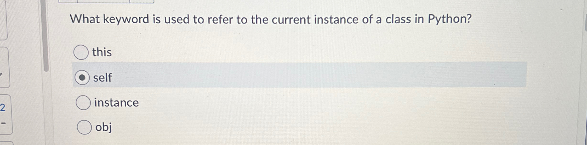 Solved What keyword is used to refer to the current instance | Chegg.com