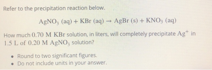 Solved Refer to the precipitation reaction below. AgNO3 (aq) | Chegg.com