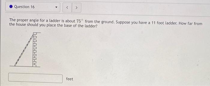 Solved Question 16 v > The proper angle for a ladder is | Chegg.com