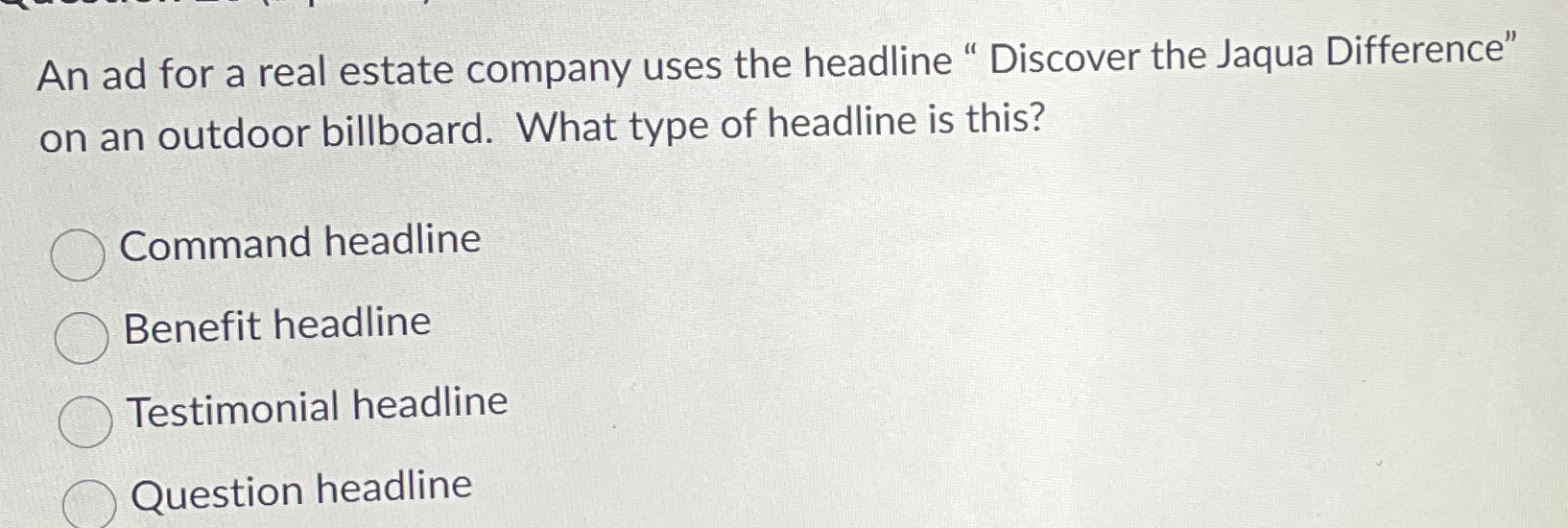 Solved An ad for a real estate company uses the headline | Chegg.com