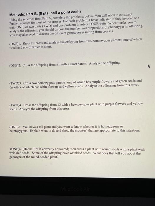 Solved Methods: Part B. (8 pts, half a point each) Using the | Chegg.com