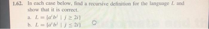 Solved 1.62. In each case below, find a recursive definition | Chegg.com
