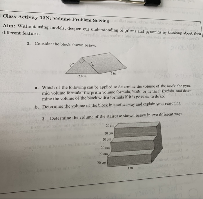 Solved Class Activity 13N: Volume Problem Solving Aim: | Chegg.com