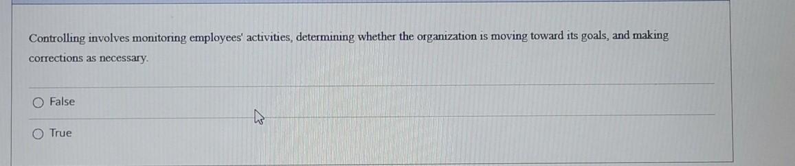 Solved Controlling involves monitoring employees' | Chegg.com