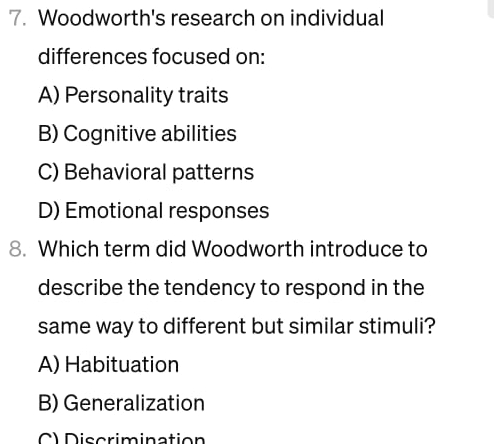 Solved Woodworth's research on individual differences | Chegg.com