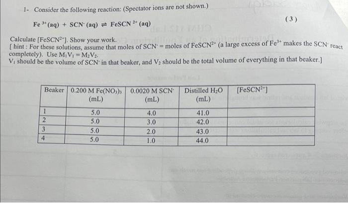 Solved 1- Consider the following reaction: (Spectator ions | Chegg.com