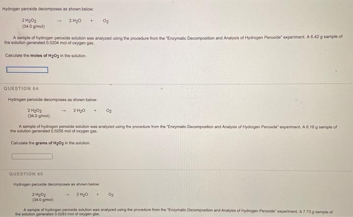 Solved Hydrogen peroxide decomposes as shown below 2 H202 2 | Chegg.com