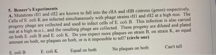 Solved 5. Benzer's Experiments A. Mutations rlli and r112 | Chegg.com