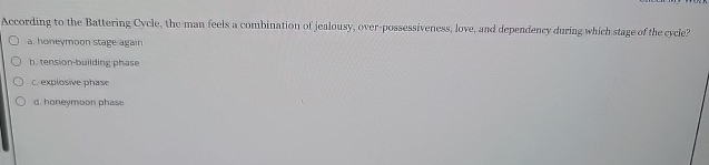 Solved According to the Battering Cycle, the man feels a | Chegg.com