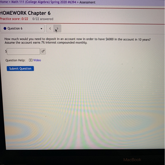 Solved Home > Math 111 (College Algebra) Spring 2020 #6394 > | Chegg.com