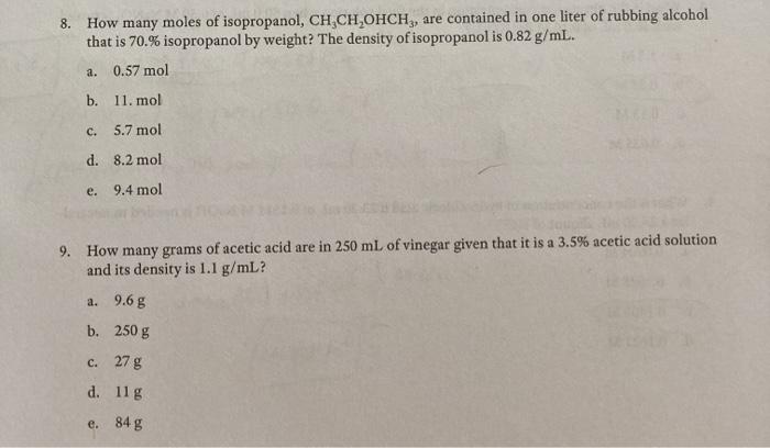 Solved 8. How many moles of isopropanol, CH,CH,OHCH,, are | Chegg.com