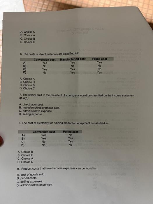 Solved A. Choice C B. Choice A C. Choice B D. Choice D 6. | Chegg.com
