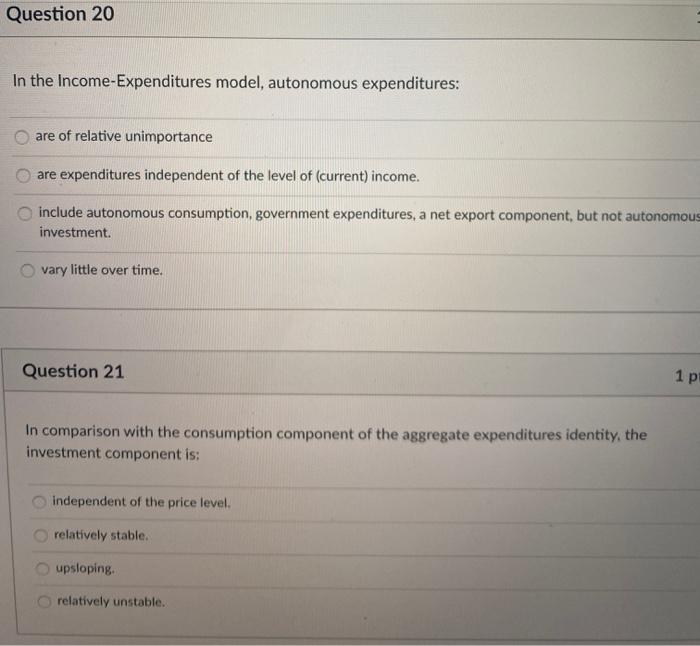 Solved Question 20 In the Income-Expenditures model, | Chegg.com