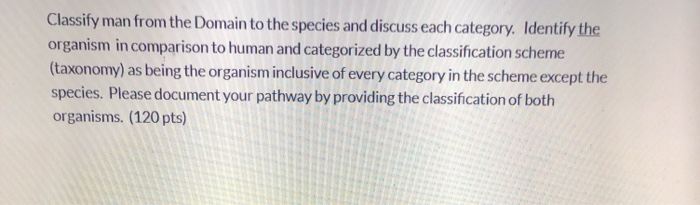 Solved Classify man from the Domain to the species and | Chegg.com