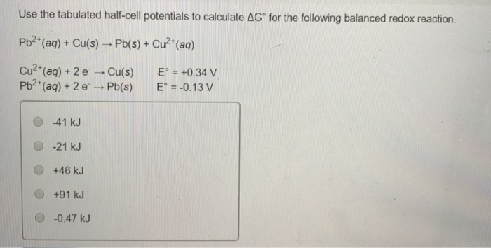 Solved Use the tabulated half-cell potentials to calculate | Chegg.com