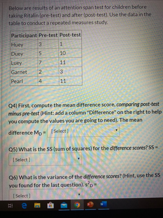 Solved Below are results of an attention span test for | Chegg.com