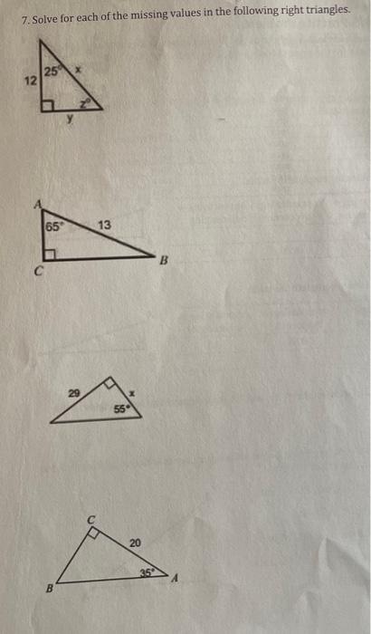 Solved 7. Solve for each of the missing values in the | Chegg.com