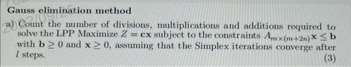 Gauss elimination method a) Count the number of | Chegg.com