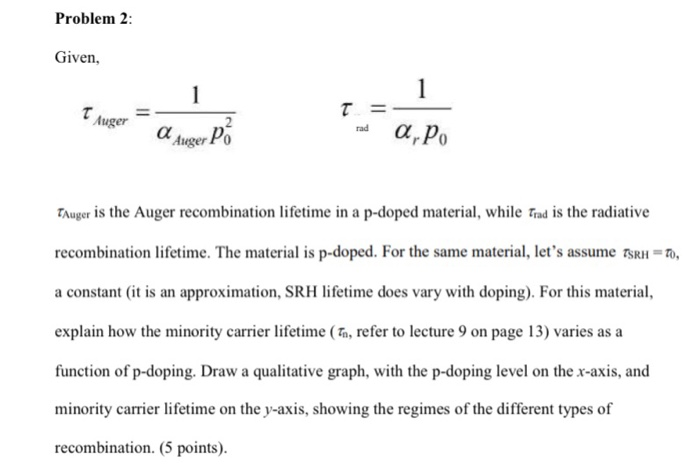 Solved Problem 2: Given, T Auger a Auger P =- tad &,P Tauger | Chegg.com