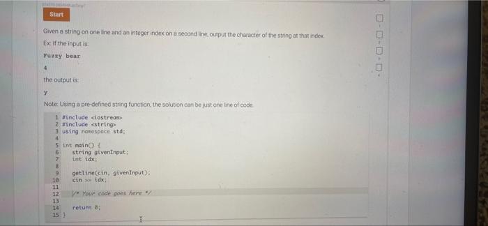 Solved Start Given A String On One Line And An Integer Index Chegg
