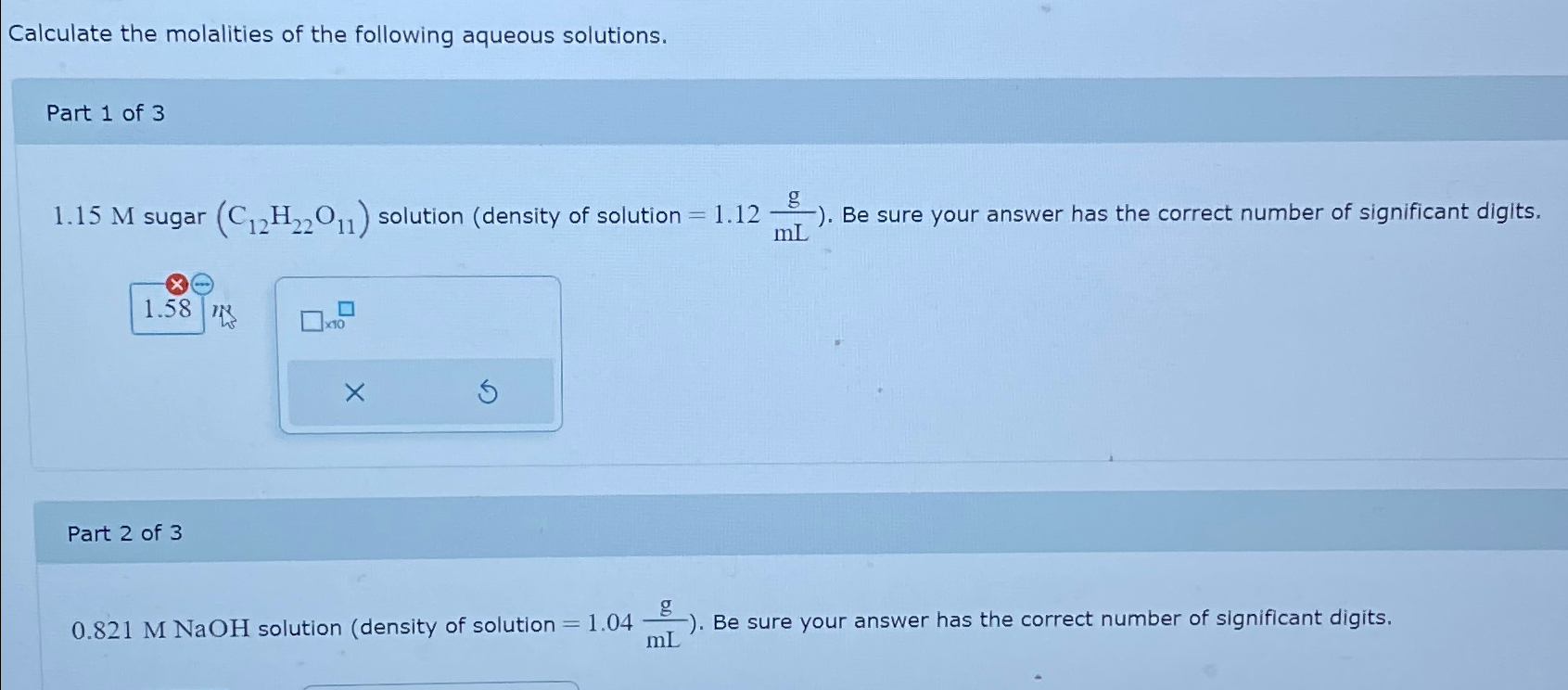 Solved Calculate the molalities of the following aqueous | Chegg.com