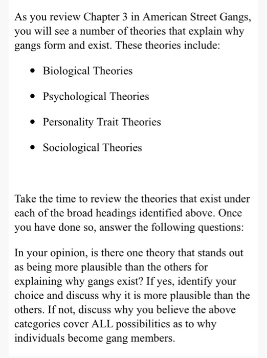Solved As you review Chapter 3 in American Street Gangs, you | Chegg.com