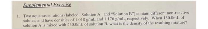 Solved 1. Two aqueous solutions (labeled "Solution A" and | Chegg.com