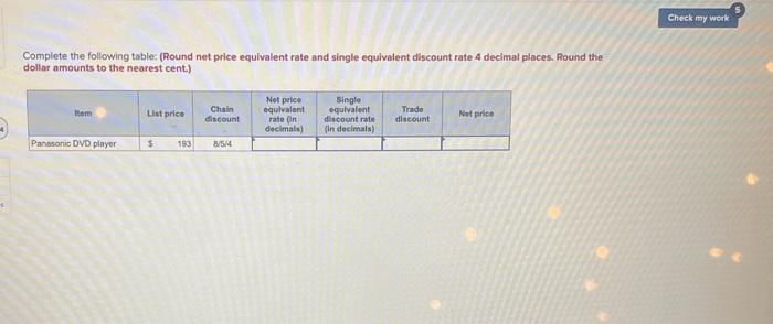 Solved Check my work Complete the following table: (Round | Chegg.com