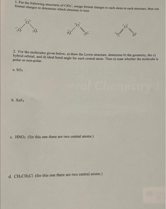 Solved 1. For the following structures of ClO₂, assign | Chegg.com
