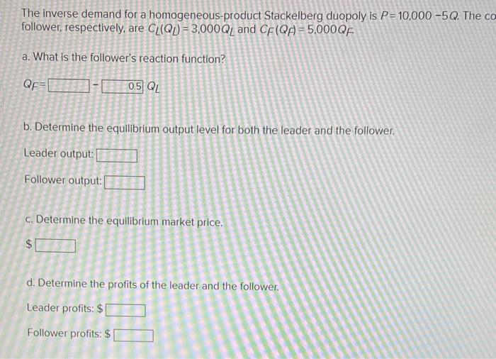 Solved The inverse demand for a homogeneous-product | Chegg.com