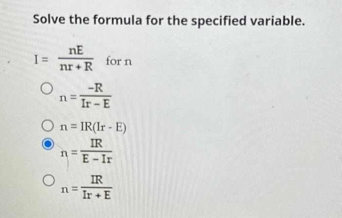 Solved Solve the formula for the specified variable. | Chegg.com