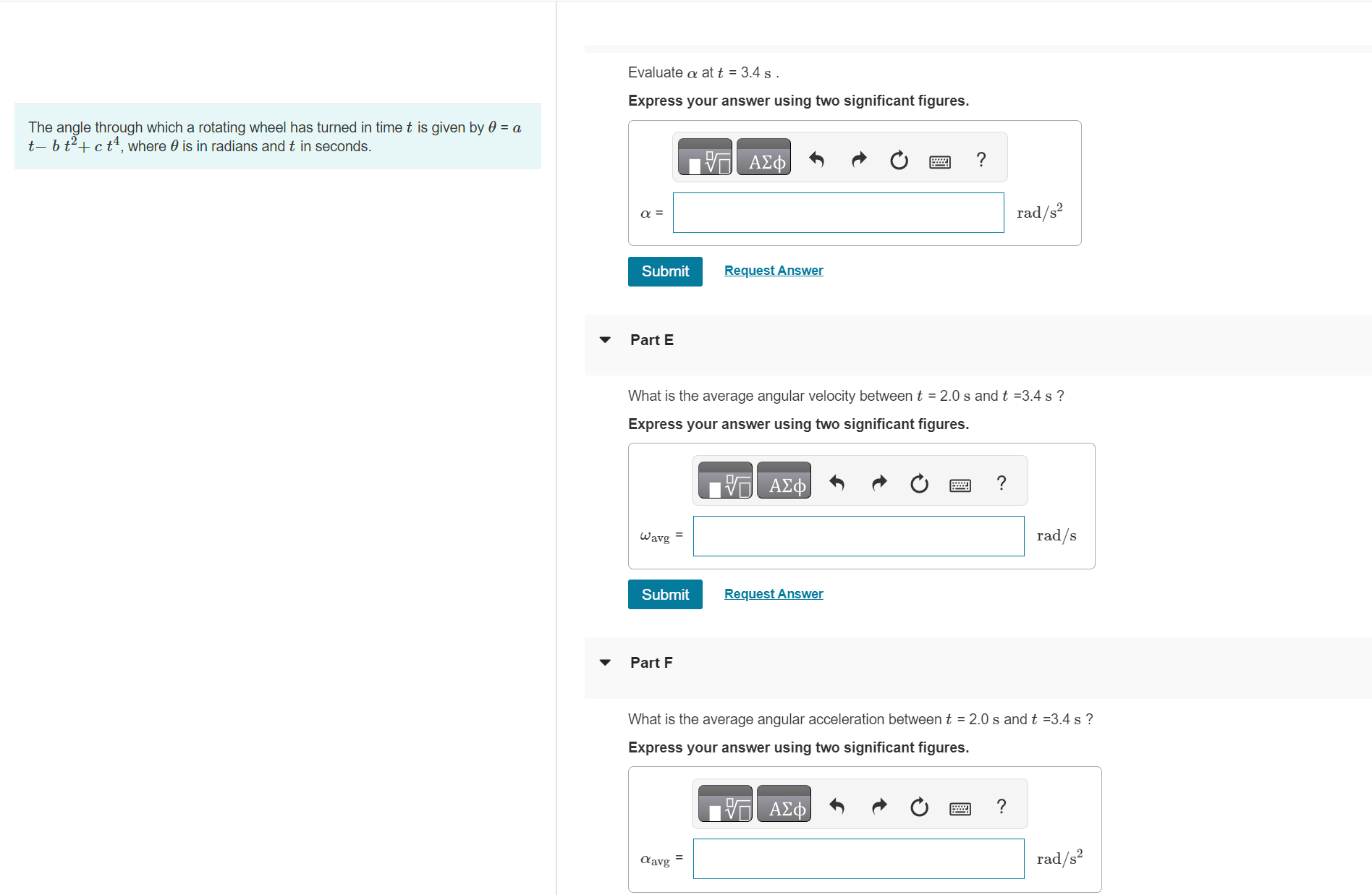 Solved The angle through which a rotating wheel has turned | Chegg.com