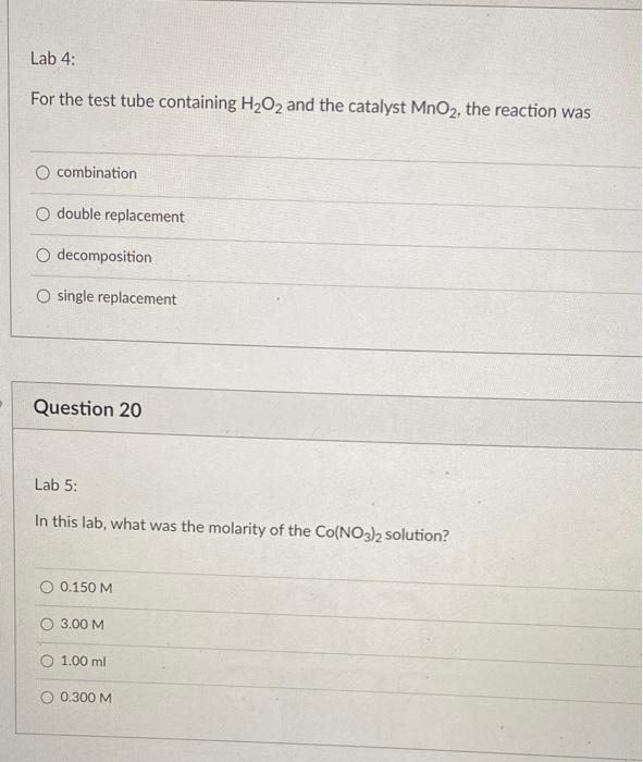 Solved Lab 4: For the test tube containing H2O2 and the | Chegg.com