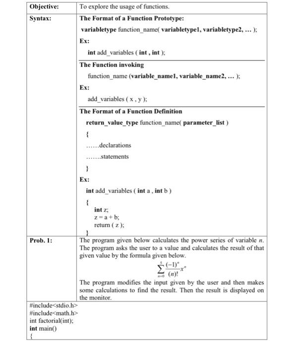 Solved Objective: To explore the usage of functions. Syntax: | Chegg.com