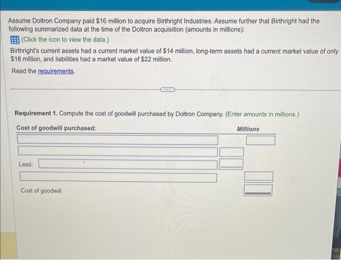 Solved Assume Doltron Company paid $16 million to acquire | Chegg.com