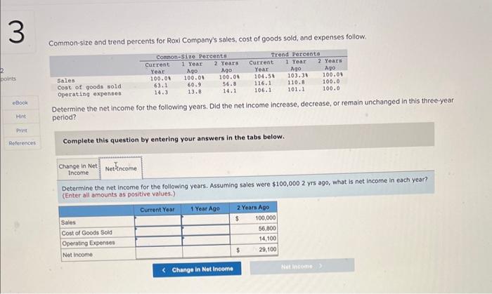 Solved Common Size And Trend Percents For Roxi Companys