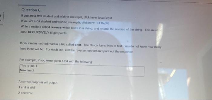 Solved Question C: If you are a Java student and wich to use | Chegg.com
