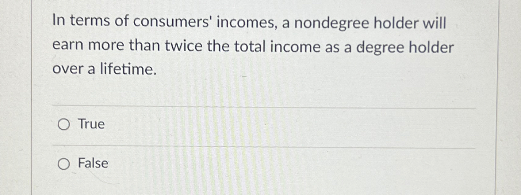 Solved In terms of consumers' incomes, a nondegree holder | Chegg.com