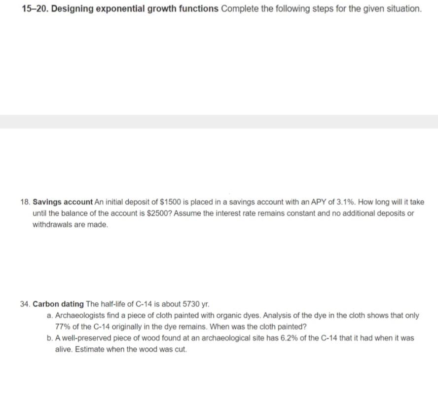 Solved 15-20. ﻿Designing exponential growth functions | Chegg.com