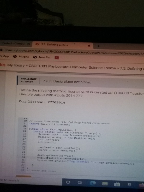 Solved 73. Defining a dass ooks.com/zybook/UNGCSC11301 | Chegg.com