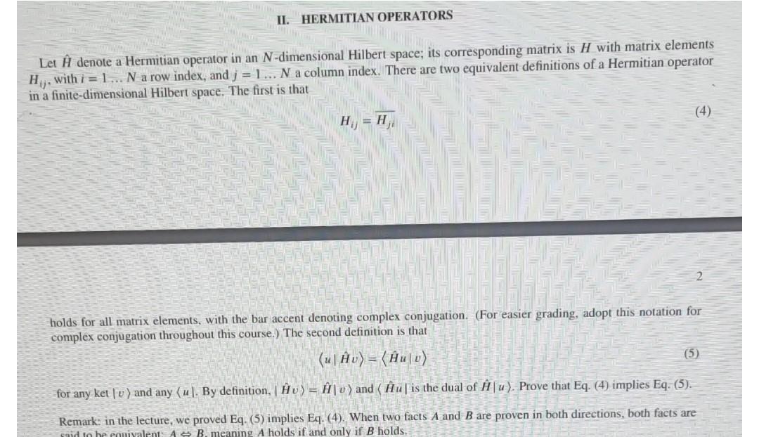 Solved Let H^ denote a Hermitian operator in an | Chegg.com