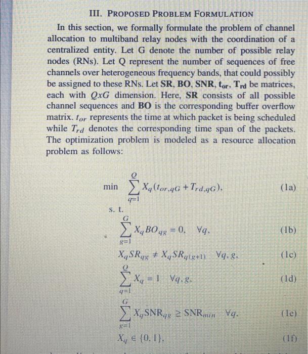 Solved III. Proposed Problem FOrmULATION In this section, we | Chegg.com