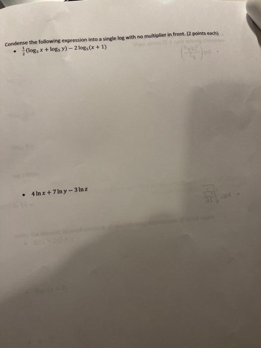Solved Condense the following expression into a single log | Chegg.com