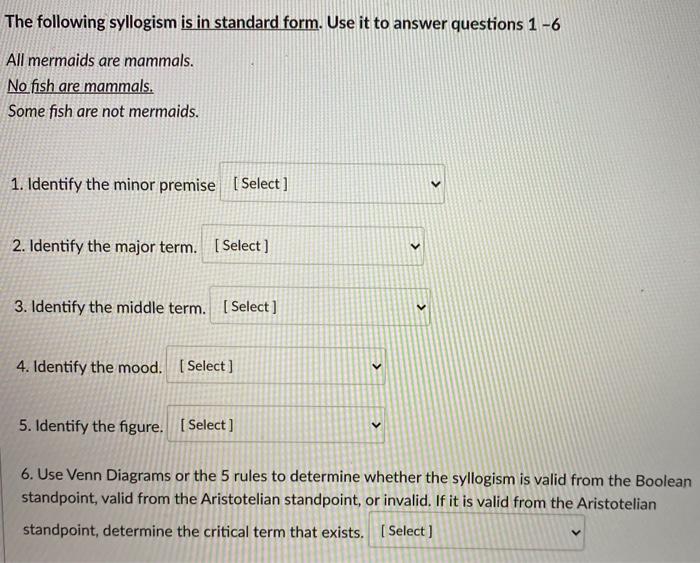 Solved The following syllogism is in standard form. Use it | Chegg.com