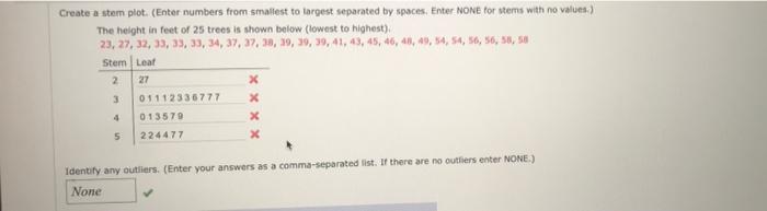 Solved Create A Stem Plot Enter Numbers From Smallest To 7569