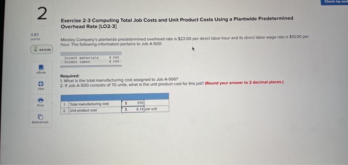 Solved Check my won 2 0.83 port Exercise 2-3 Computing Total | Chegg.com Solved Check my won 2 0.83 port Exercise 2-3 Computing Total | Chegg.com