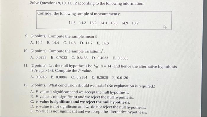 Solved Solve Questions 9,10,11,12 according to the following | Chegg.com