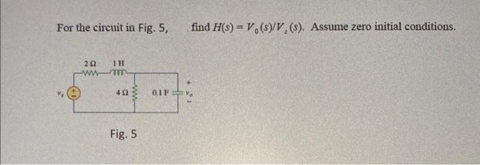 Solved For the circuit in Fig. 5, find H(s)=V0(s)/Vz(s). | Chegg.com
