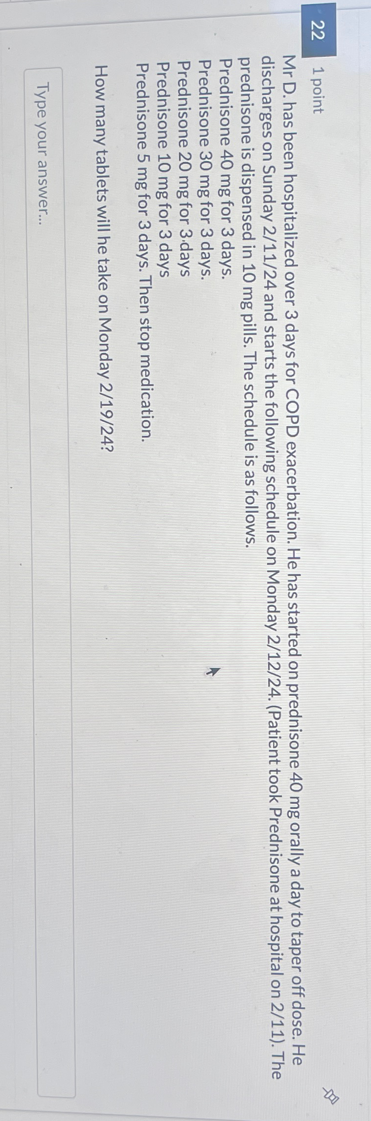 Solved 221 ﻿pointMr D. ﻿has been hospitalized over 3 ﻿days | Chegg.com